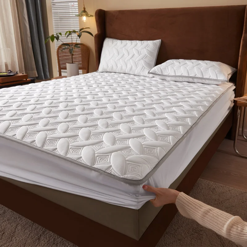 Mattress Cover, Solid Color, Quilted, Waffle, Thick, Single Bed