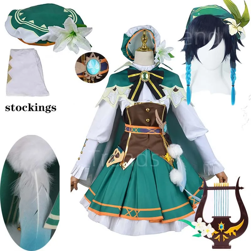 Trends Cos Game Genshin Impact Venti Cosplay Outfit Cosplay Anime Venti Dress Hat Cloak Skirt