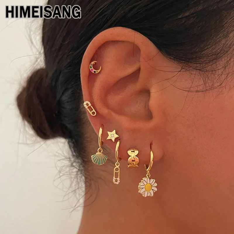 HIMEISANG-Gold-Plated-Hoop-Earrings-Set-for-Women-Retro-Boho-Piercing ...