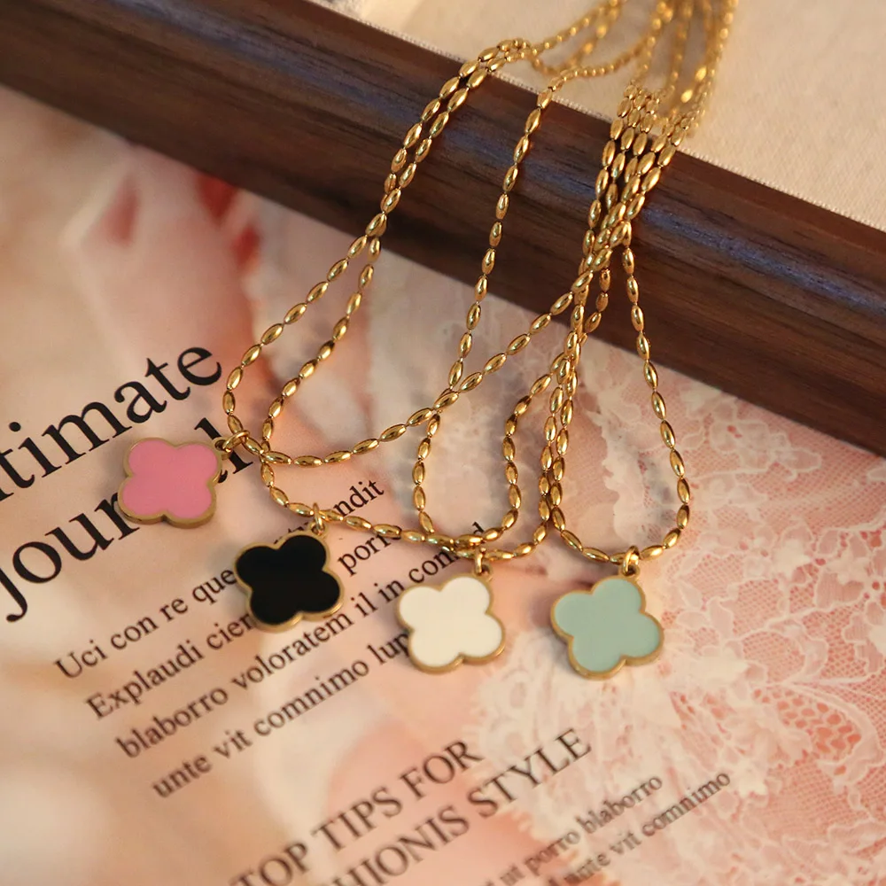 New-Trendy-Fashion-Stainess-Steel-Lucky-Pink-Aqua-Pendent-Necklace-for ...