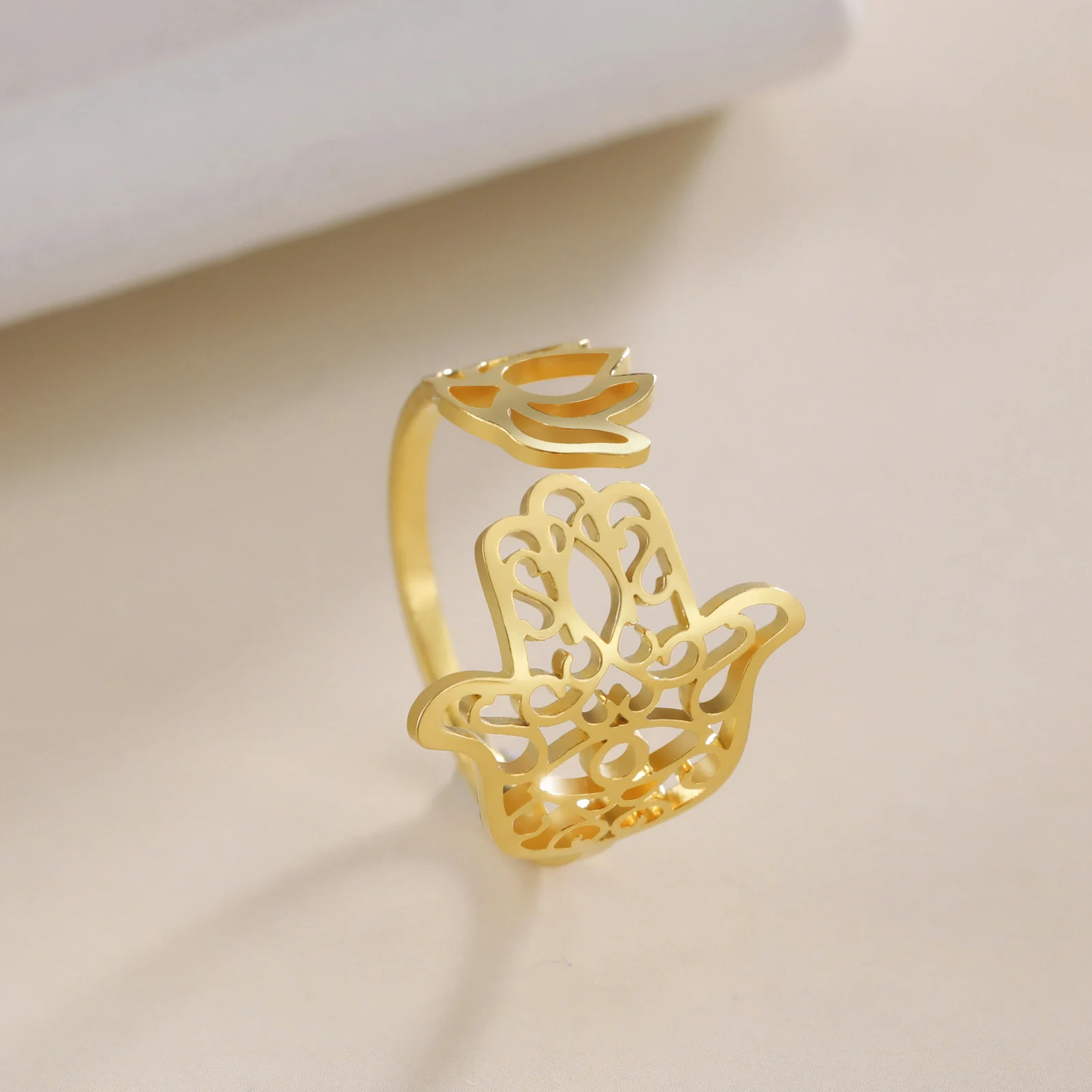 Skyrim-Lotus-Hamsa-Hand-Open-Ring-Women-Stainless-Steel-Hand-of-Fatima ...