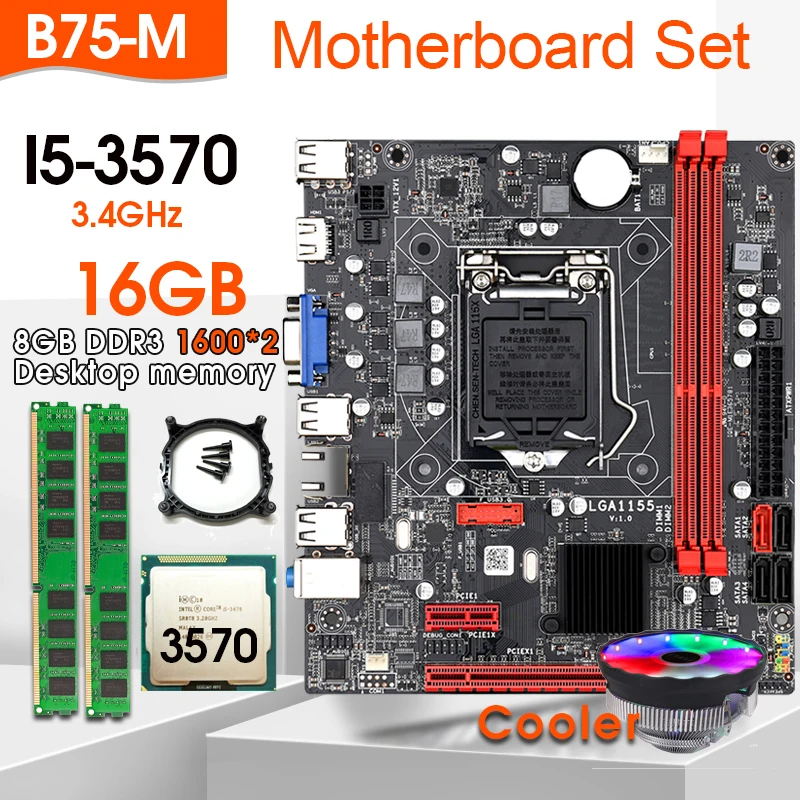 B75M Desktop LGA 1155 Motherboard Set Com I5 3570 CPU E 8GB 1600 mhz * 2 = 16GB de memória ...