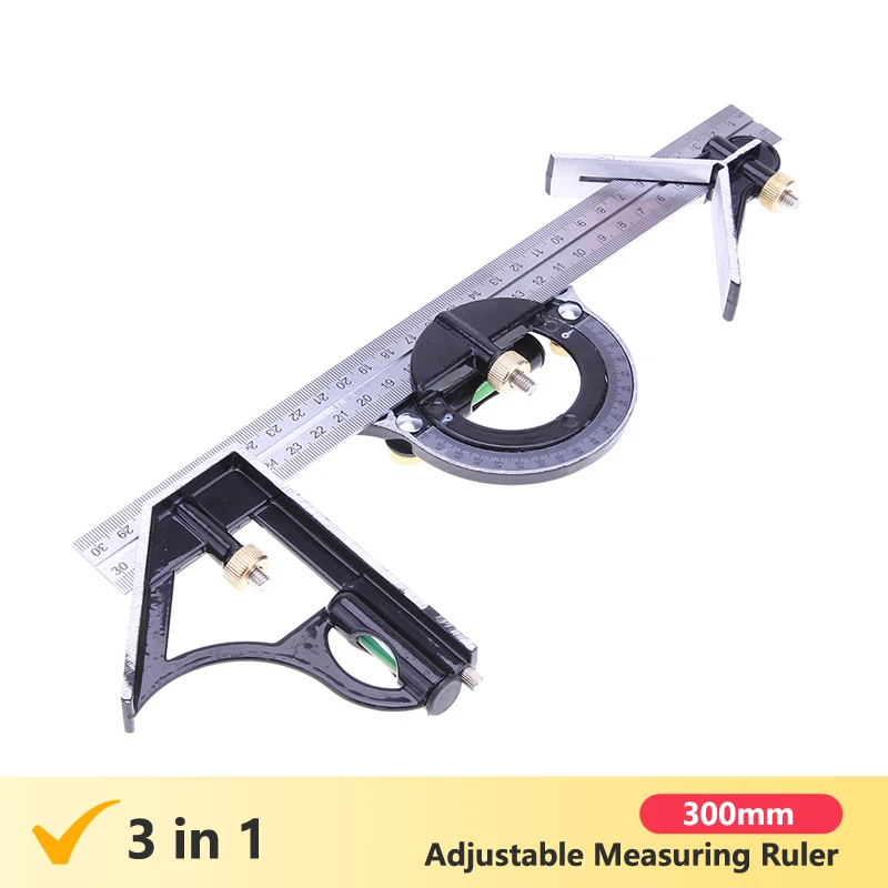 3 In 1 300mm Adjustable Measuring Ruler Multi Combination Square Angle ...