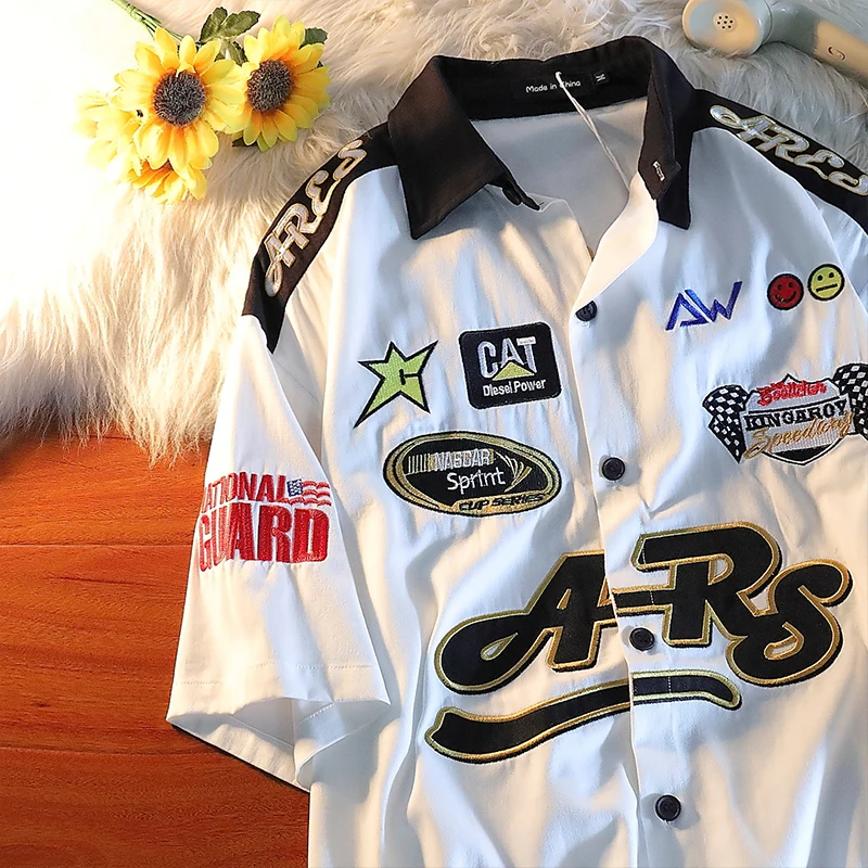 Racing-Stil-Japan-Vintage-Abzeichen-Druck-Taste-Bis-Shirt-f-r-M-nner ...