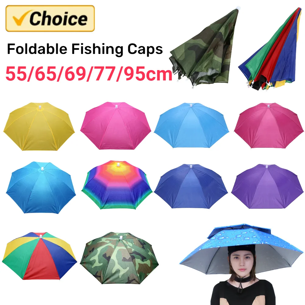 55-65-69-77-95cm-Outdoor-Fishing-Caps-Rain-Umbrella-Hat-Foldable ...