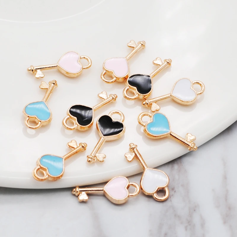 30pcs/lot New Heart Shape Key Enamel Pendant Carousel Charms for DIY ...