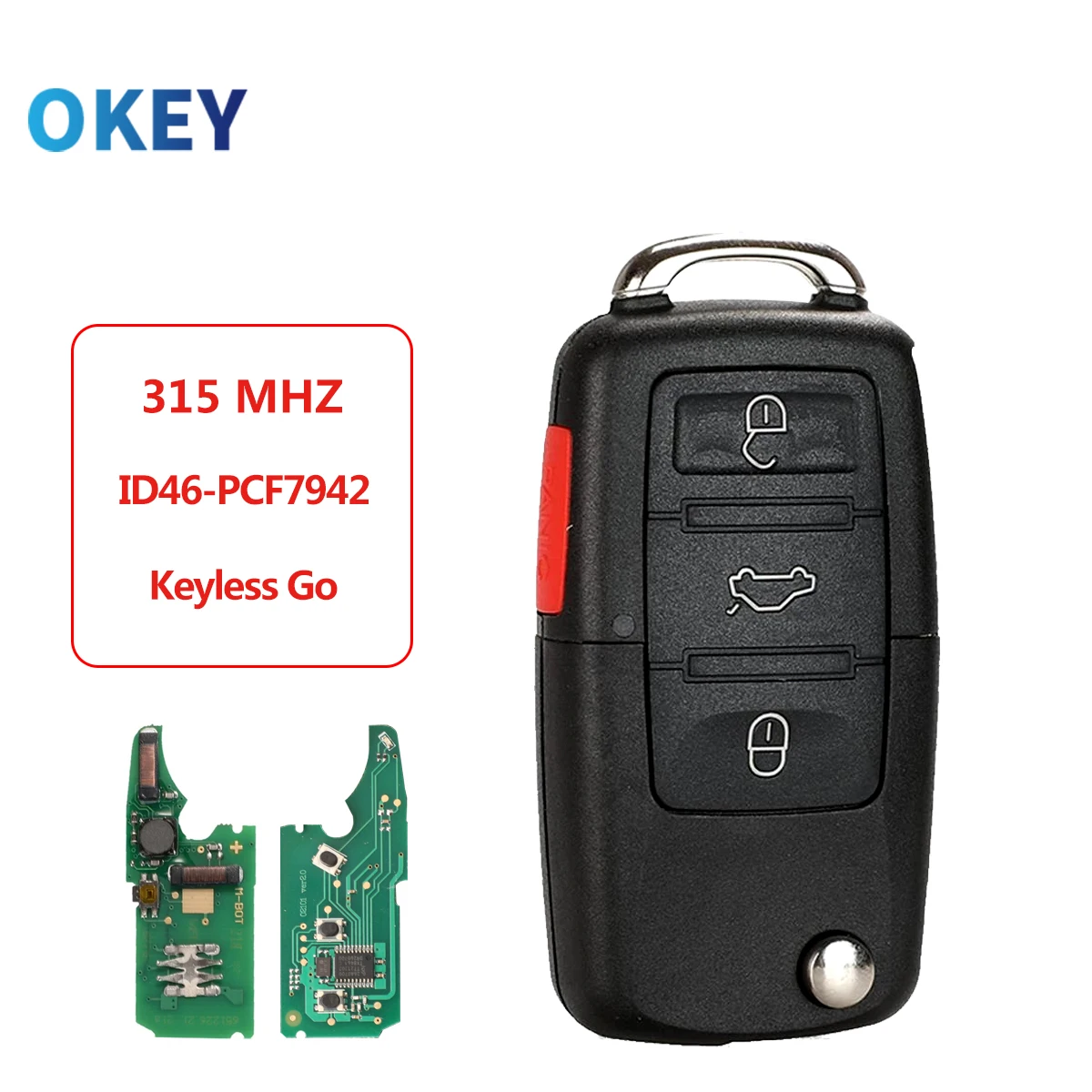 Okey Remote Smart Car Key Keyless Go 4 Buttons 315MHz For VW Volkswagen ...