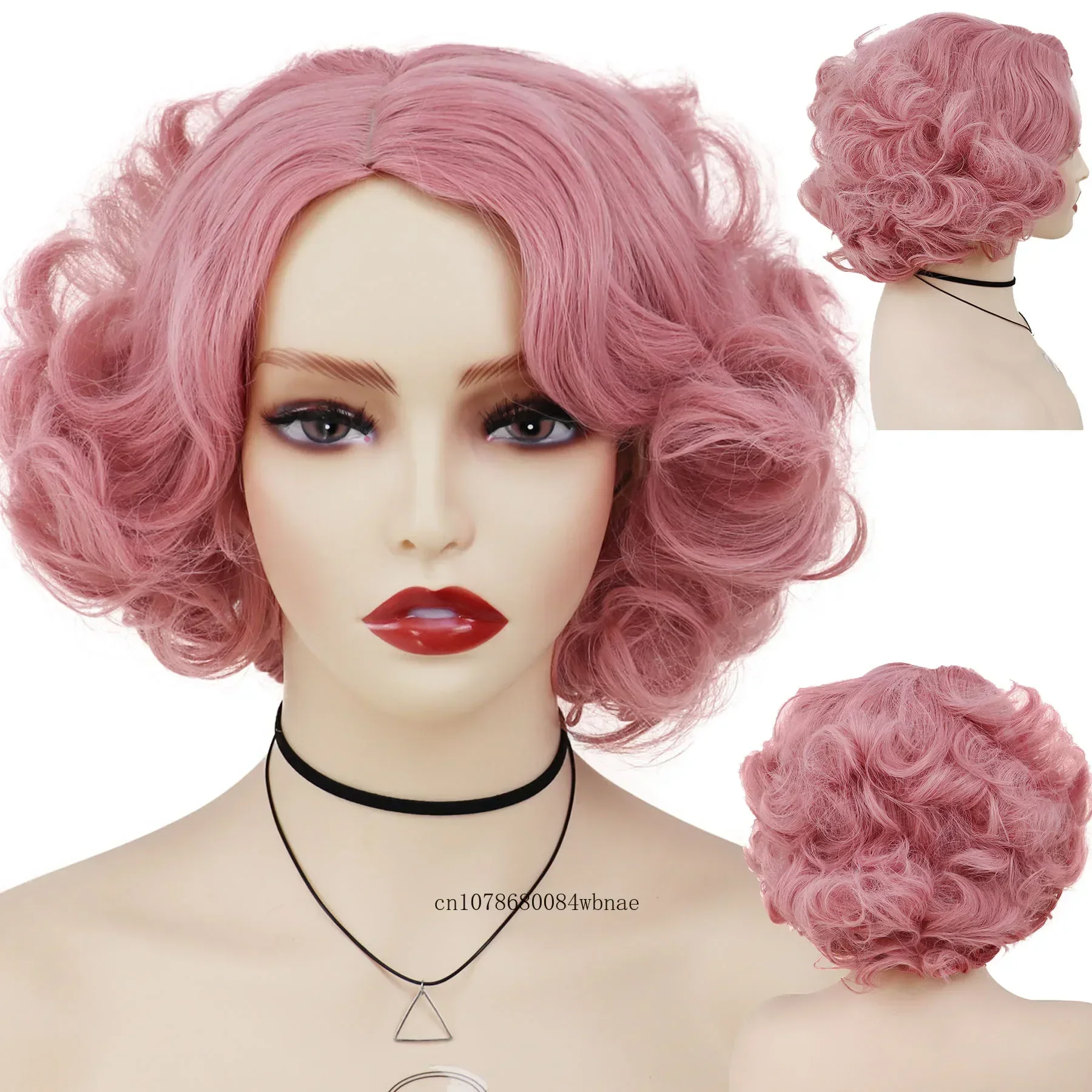 Synthetic Hair Pink Short Curly Wig for Women Big Wavy 80s Cosplay Wigs ...