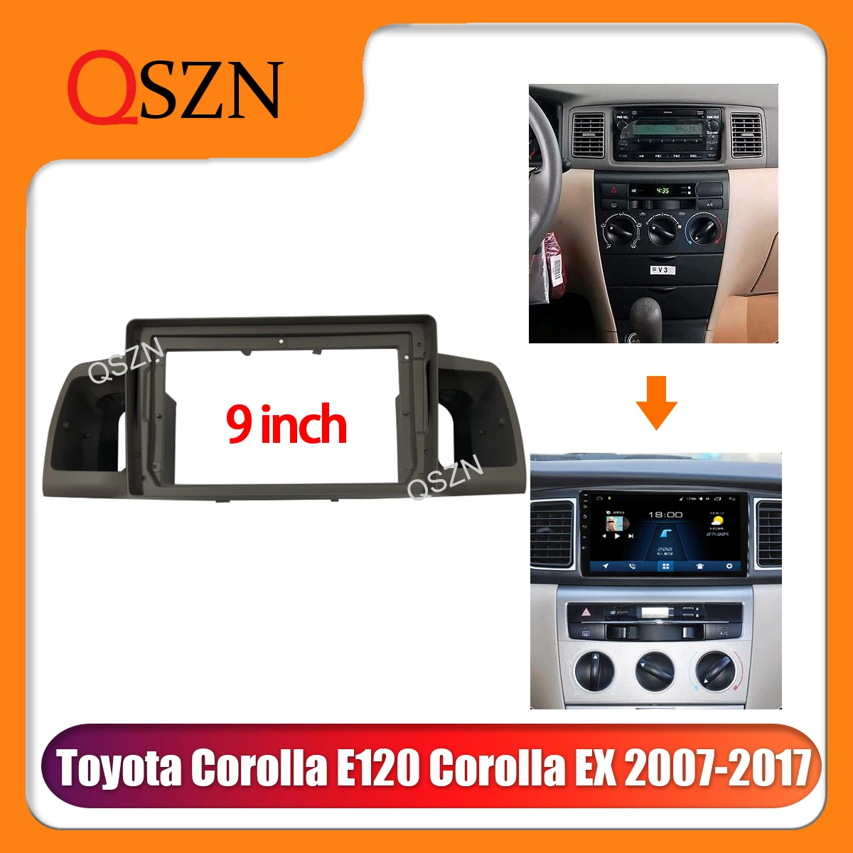 Qszn 9 Inch Car Frame Fascia For Toyota Corolla E120 Corolla Ex 2007-2017 Panel Fitting Frame ...