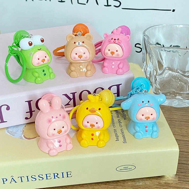 Luminous-Pig-Resin-Keychain-Bell-Keyring-Sunlight-Absorbing-Flashlight ...