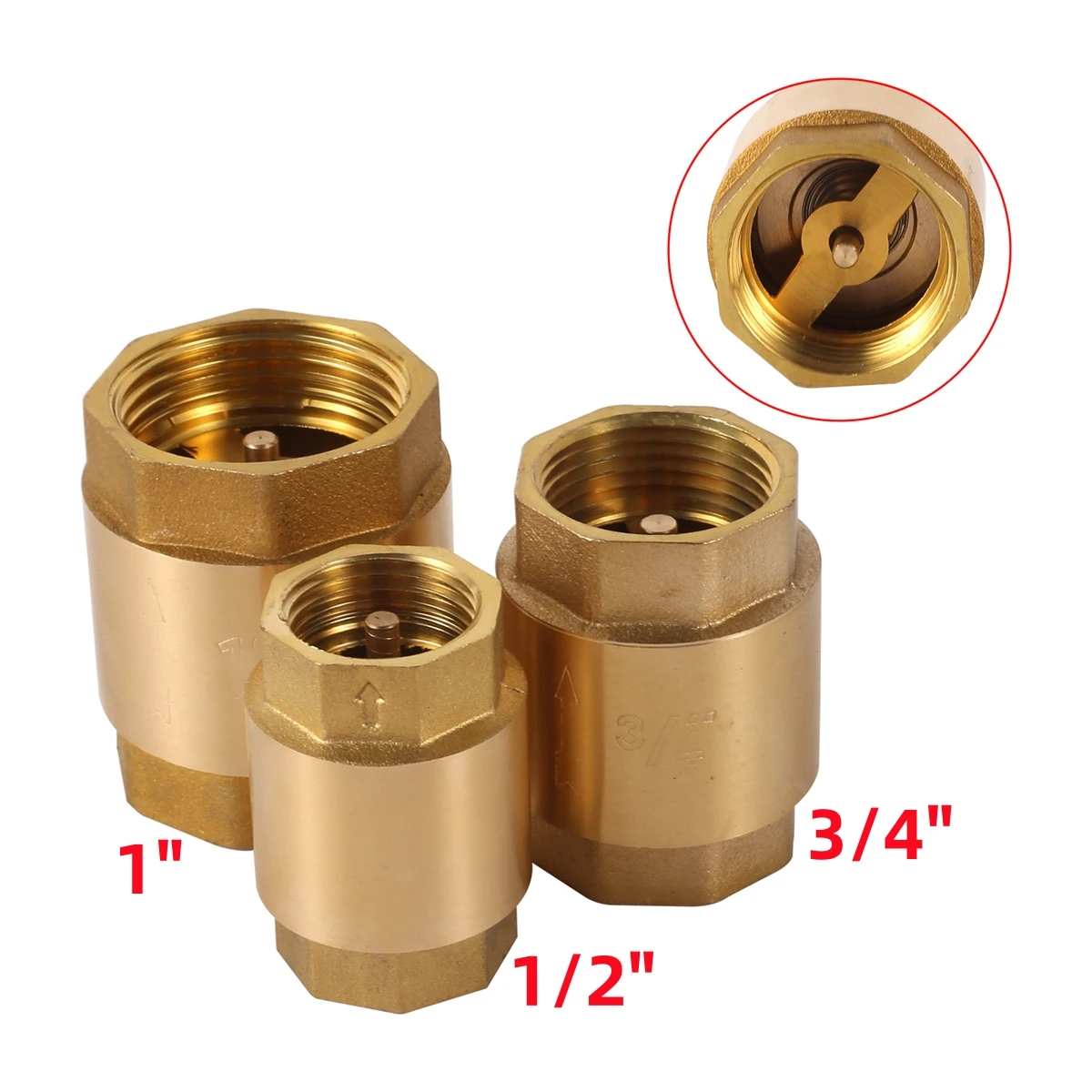 Brass Check Valve 1/2" 3/4" 1" Female Thread In-Line Spring One-Way No ...