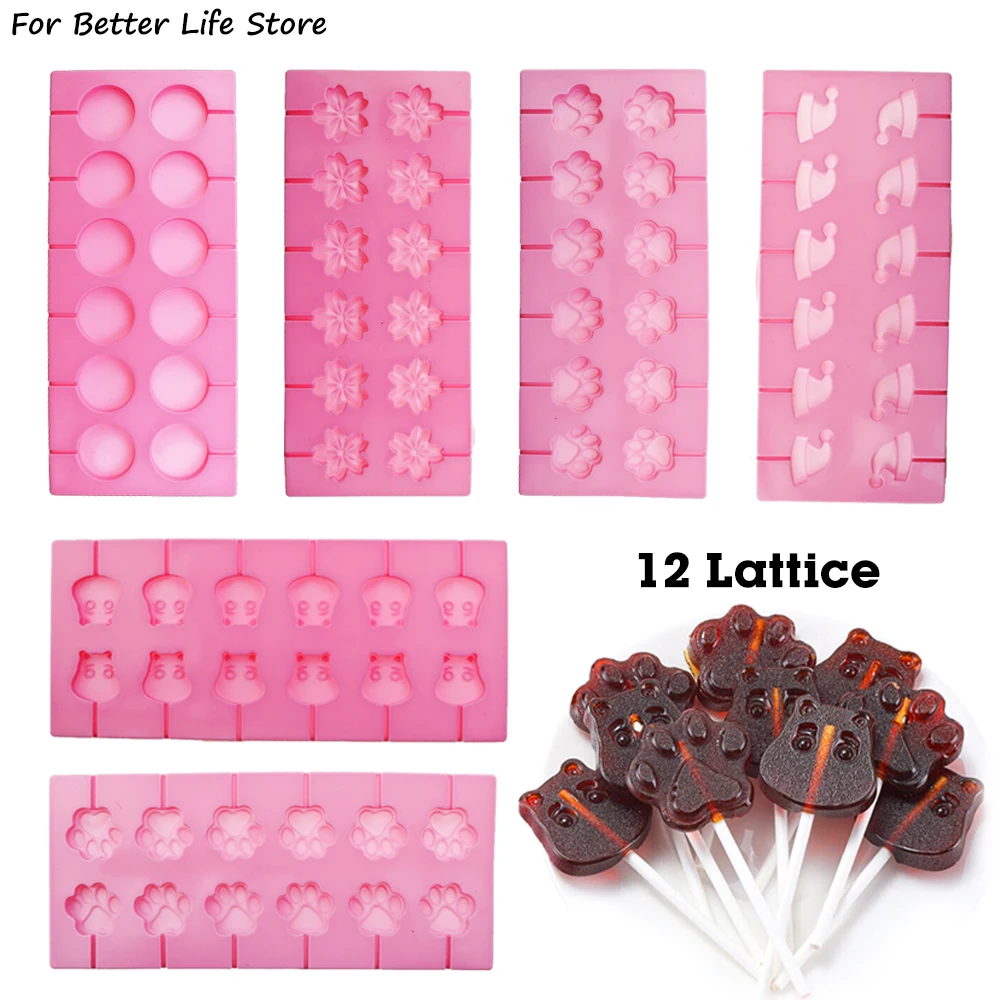 1Pcs 12 Lattice Silicone Lollipop Mold Household Diy Chocolate Candy ...