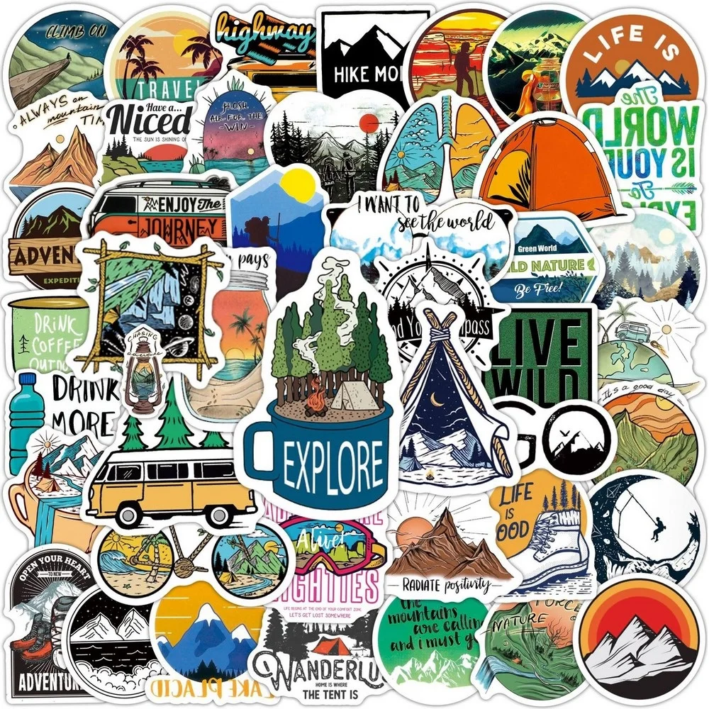 50/100pcs Forest Camping Hiking Stickers Outdoor Travel Beautiful ...