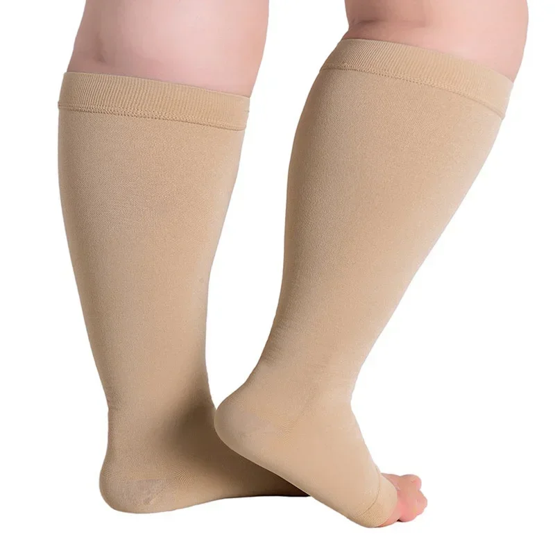 Plus Size Open Toe Knee High Calf Compression Socks Women Men Anti ...