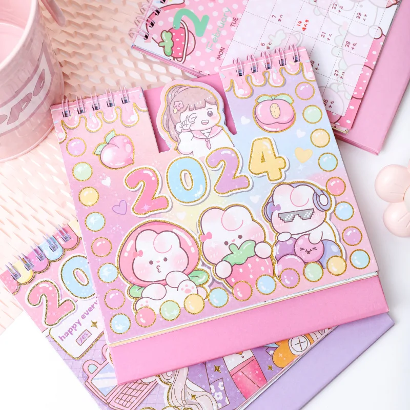 kawaii-Bunny-Desktop-Calendar-2024-Girls-Cute-Double-Schedule-Memo ...