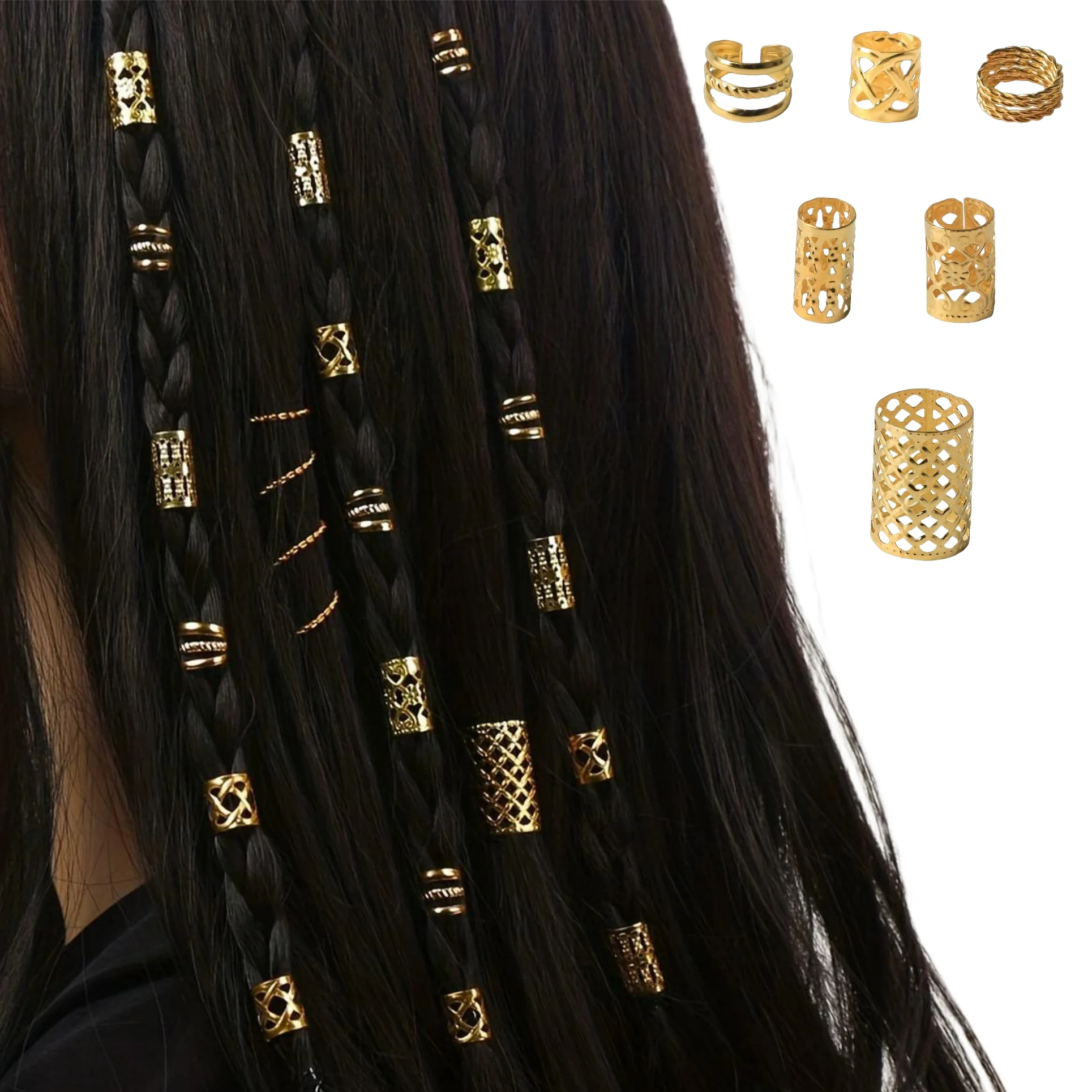 90pcs-Hollow-Braids-Hair-Rings-Golden-Metal-Dreadlock-Hair-Cuff-Pins ...