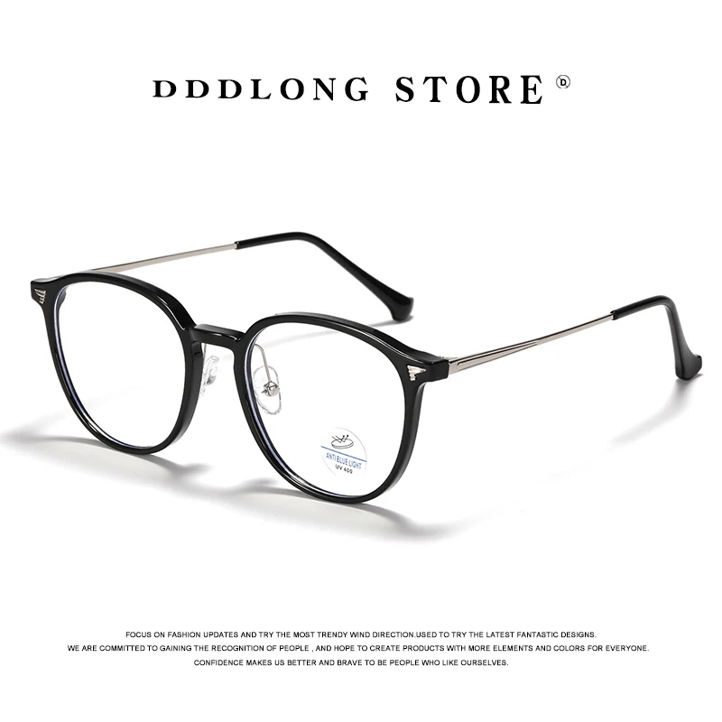 DDDLONG Round Prescription Blue-ray Eyeglasses Myopia Glasses Frame ...
