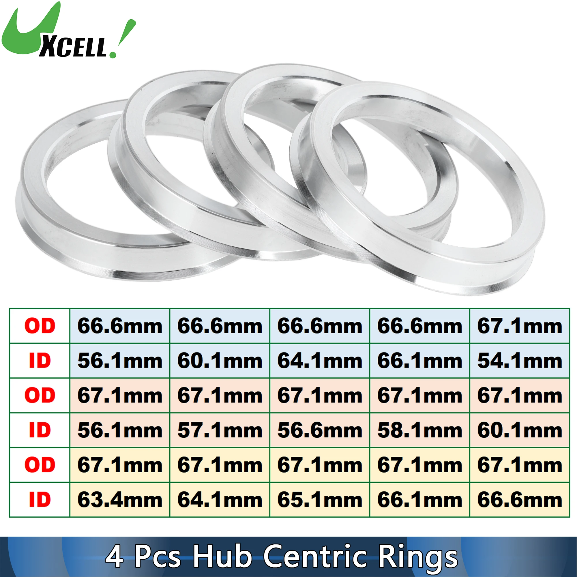 UXCELL 4pcs OD 66.6/67.1mm to ID 56.1/60.1/64.1/66.1/56.6/58.1/63.4/65 ...