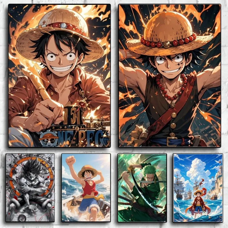 Classic Anime One Piece Luffy Wanted Wall Decoration Painting Bedroom ...