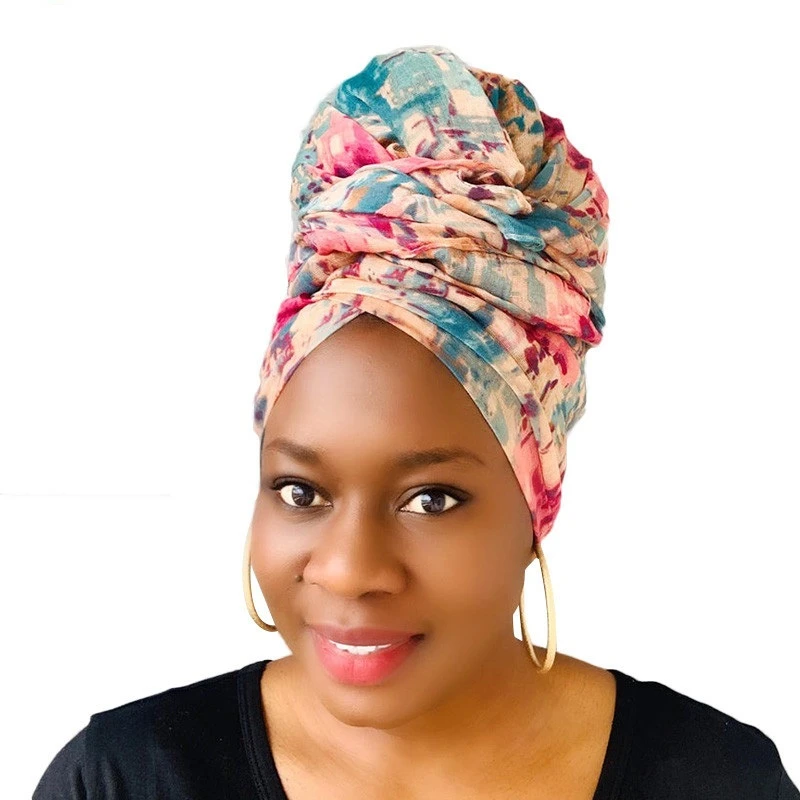 New Bohemian African Turban Head Scarf Hat Bali Yarn Dyed Top Ball ...