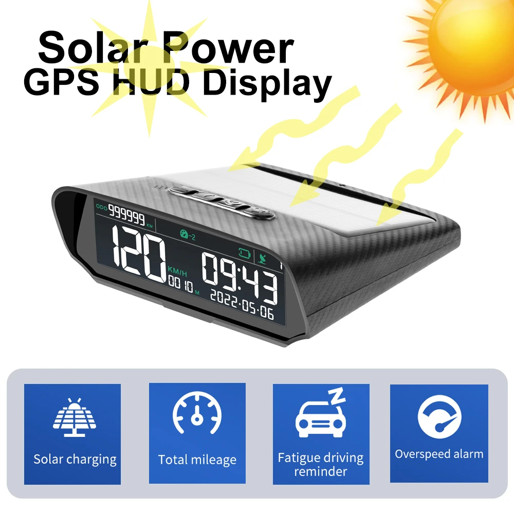 Solar Hud Gps Car Head Up Display Wireless Speedometer Display Speed ...