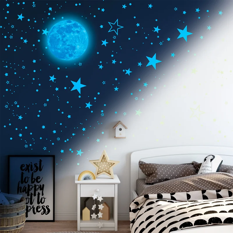 1049pcs luminous moon star stickers glow in the dark wall 3D luminous ...