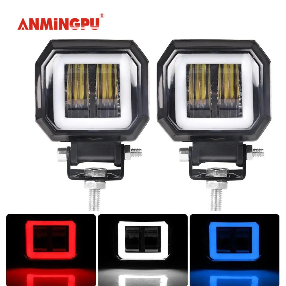 2PC 3 Inch 7D Lens LED Work Light Bar Square Car Headlight Halo For ...