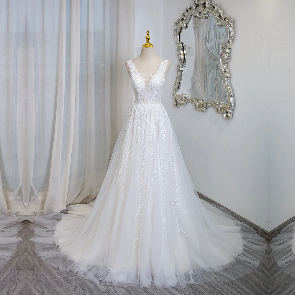 SL-9365-Suli-Romantic-V-Neck-Bride-Wedding-Dress-2024-Lace-Appliques ...