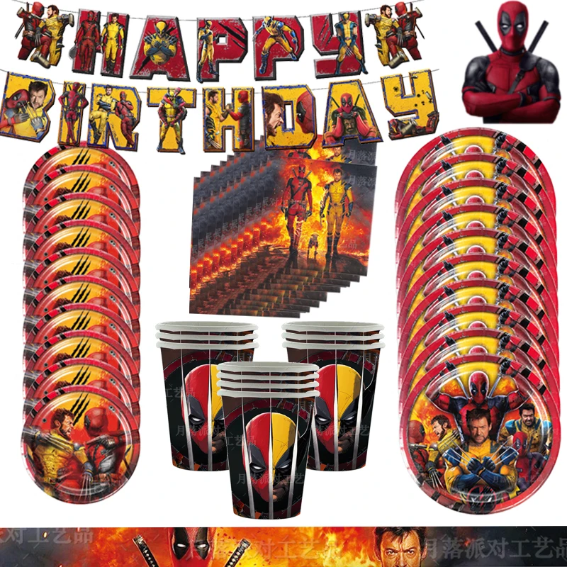 Hot-Deadpool-Wolverine-Birthday-Party-cutlery-plate-Disposable-Banner ...