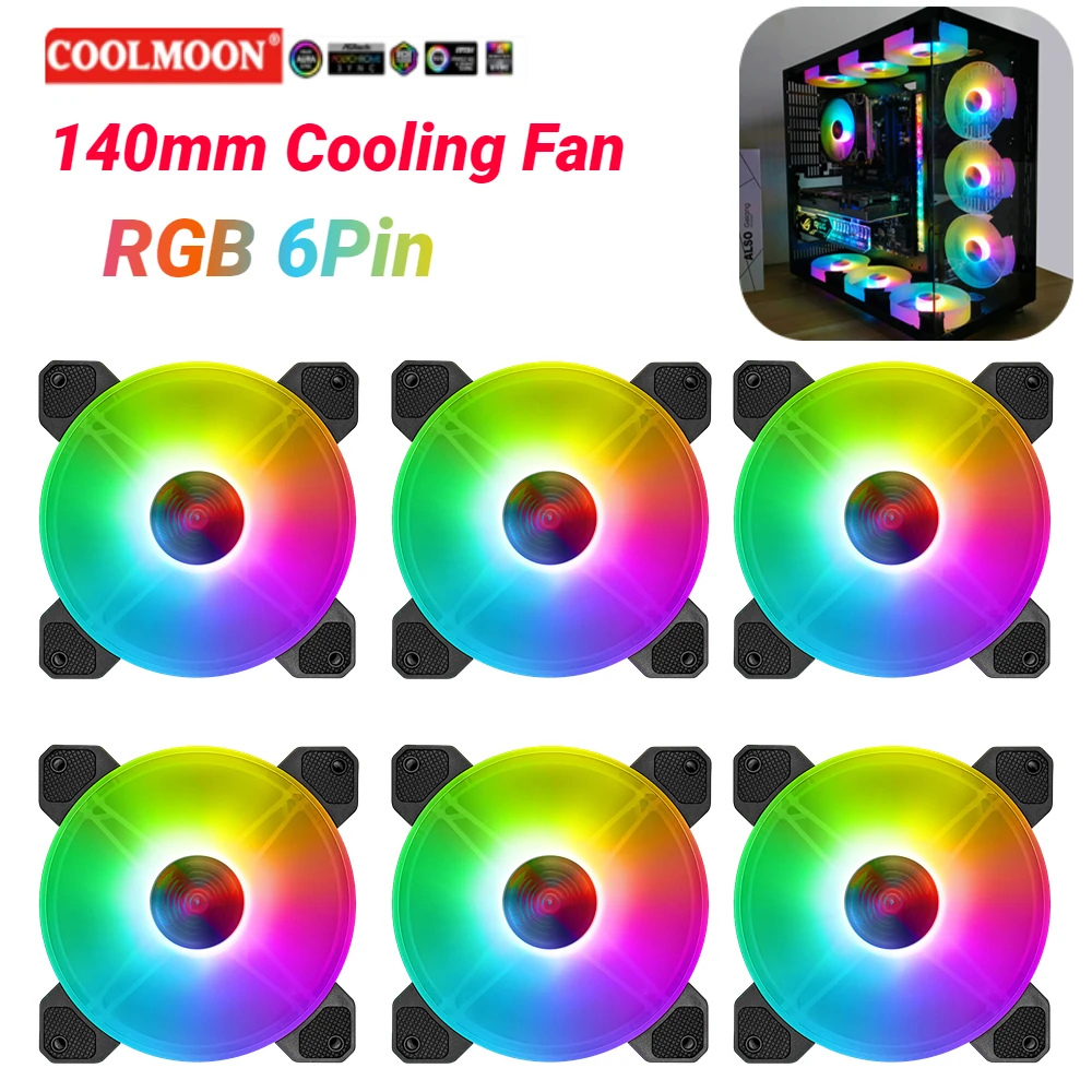 Coolmoon 1pcs Rgb Cooling Fan Small 6pin Lighting Mute 140 140mm Cooler ...