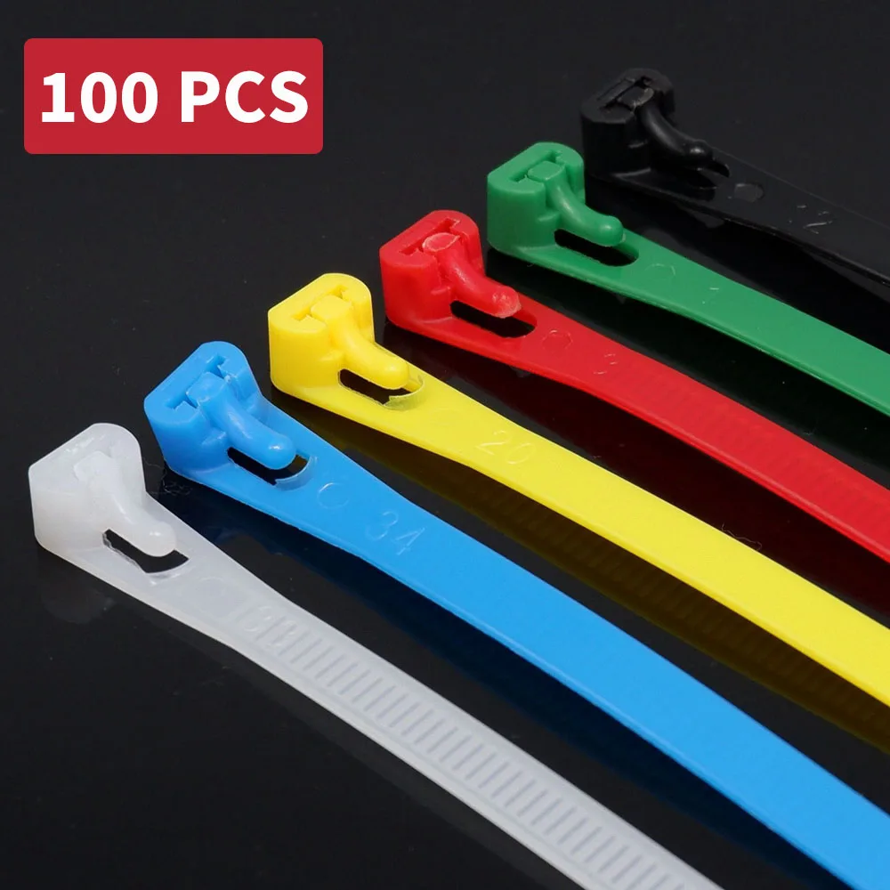 100-PCS-Reusable-Plastic-Nylon-Cable-Ties-Detachable-Zipper-Cable-Ties ...
