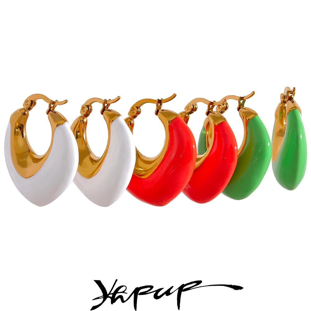 Yhpup Multicolor Enamel Stainless Steel Geometric Chunky Hoop Earrings ...