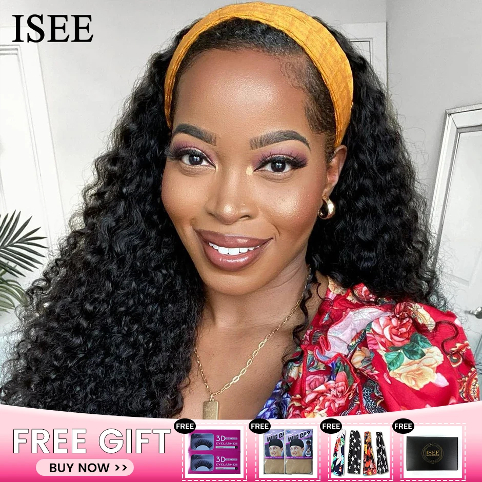 ISEEHAIR-Headband-Wig-Natural-Color-Mongolian-Kinky-Curly-Human-Hair ...