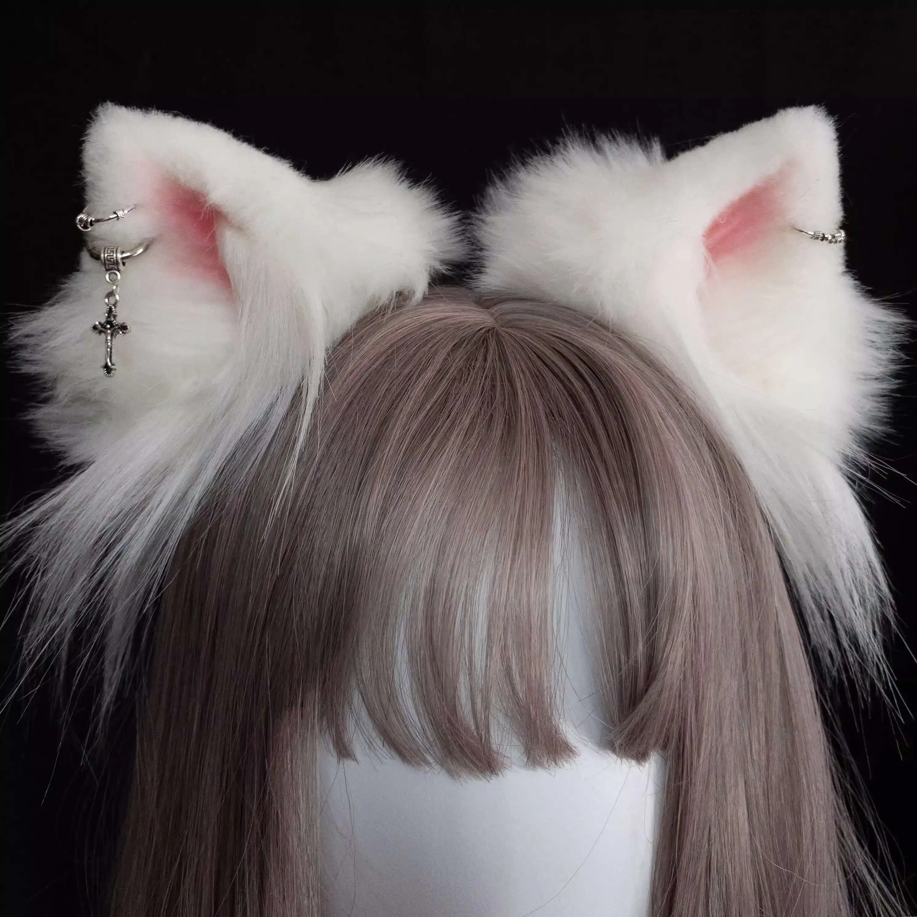 New Fiesta Carnival Halloween Cos Cosplay White Cat's Ear Pink With ...