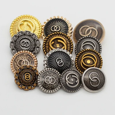 6 pieces of vintage metal round hand sewn button jeans trench coat wool ...