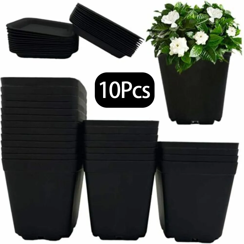 10Pcs Black Multi Square Nursery Flower Pots Plastic Plant Pot With ...