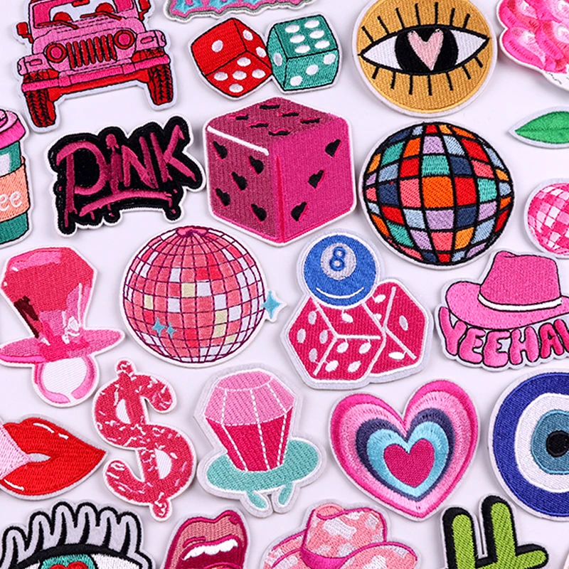 Pink Dice Ball Ring Embroidered Patch Iron On Patches For Clothing ...