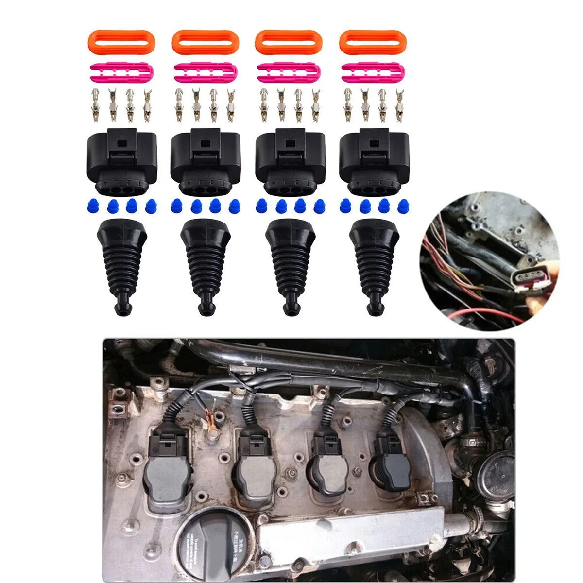4-Set-Ignition-Coil-Wiring-Harness-Connector-Plug-Repair-Kit-for-Audi ...