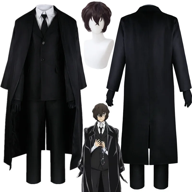 Anime Bungo Stray Dogs Dazai Osamu Cosplay Costume Black Trench Outfit ...
