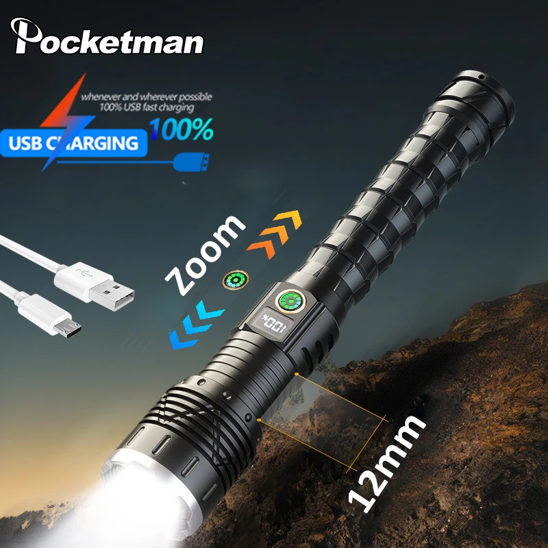 Powerful LED Flashlight Aluminum Alloy 5 Lighting Modes Zoom Torch Type ...