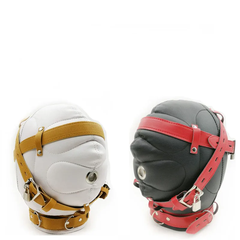 Pu Leather Total Sensory Deprivation Full Head Bondage Hood Headgear ...