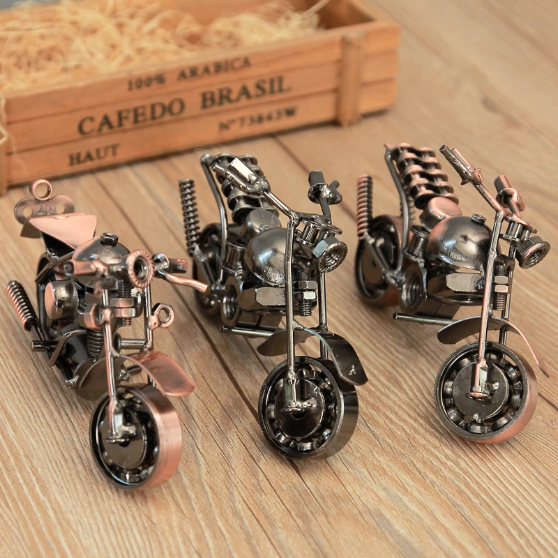 Handmade Small Bronze Silver Cool Motorcycle Model Motorbike Prop Retro ...