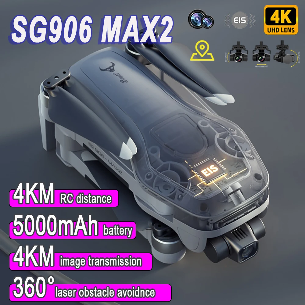 SG906 MAX2 Dron 360°Obstacle Avoidance 3-Axis Gimbal 4K Camera ElS Anti ...