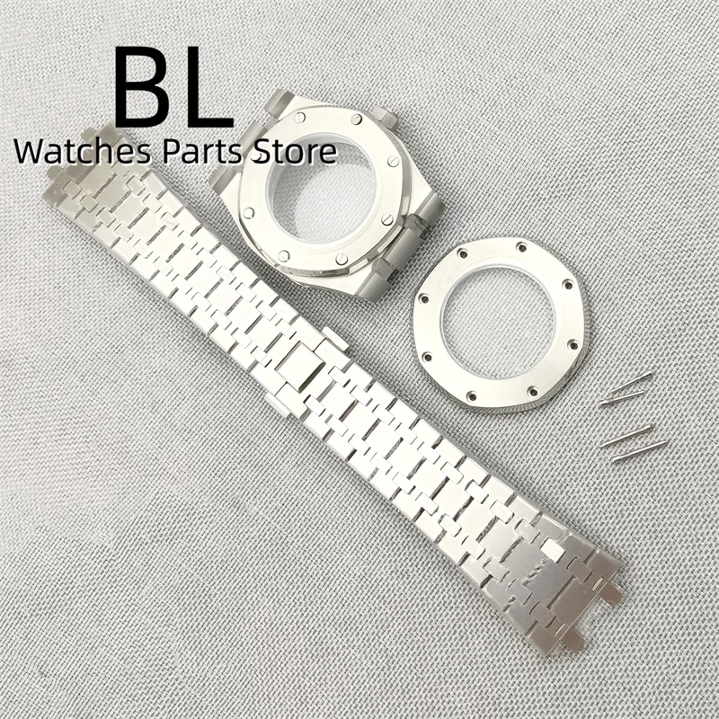 42mm-Silver-Watch-Case-Full-Set-Parts-Sapphire-Crystal-Glass-Waterproof ...