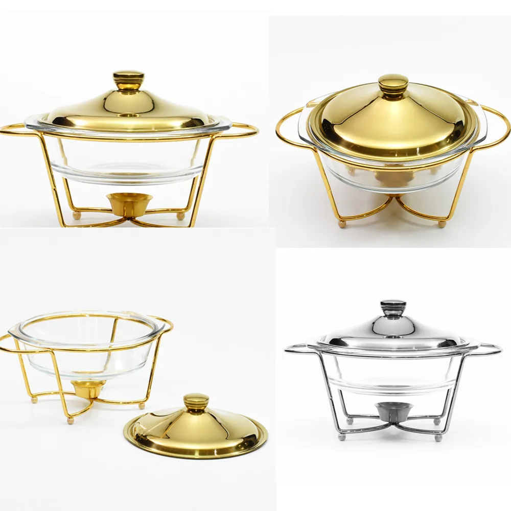 Stainless Steel Hot pot Set Mini Hotpot Holder Glass Lid Gold Silver ...