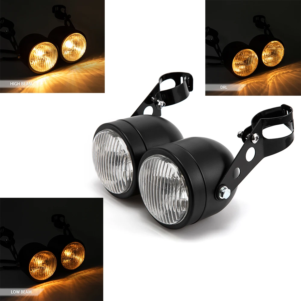 Universal-Motorcycle-Dual-Headlight-Twin-Double-Headlamp-Halogen-H4 ...