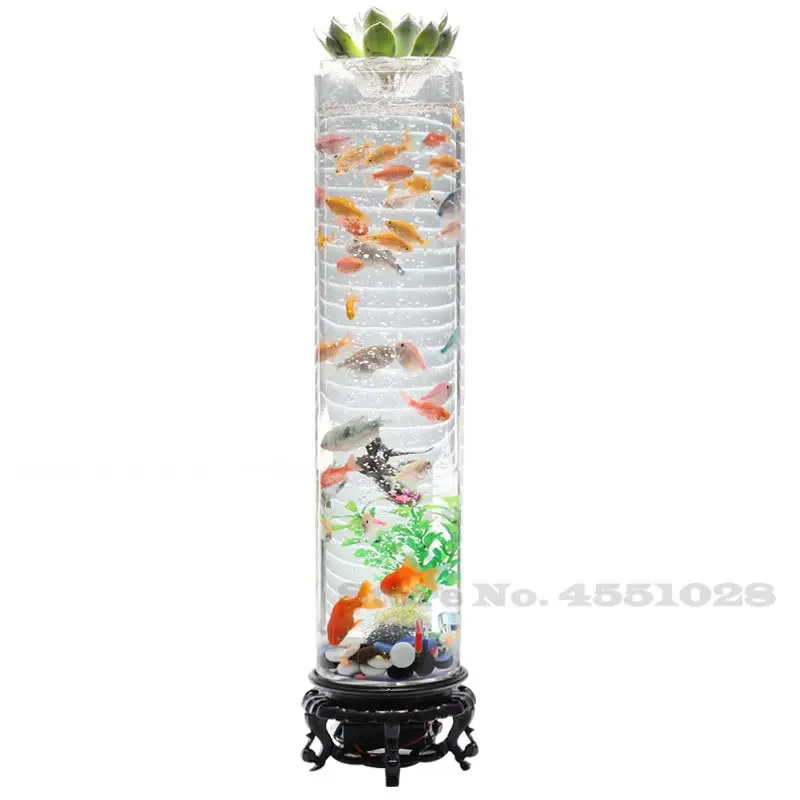 Standing-Barrel-Shape-Fish-Tank-360-Ultra-Clear-Glass-Fish-Bowl-Desktop ...