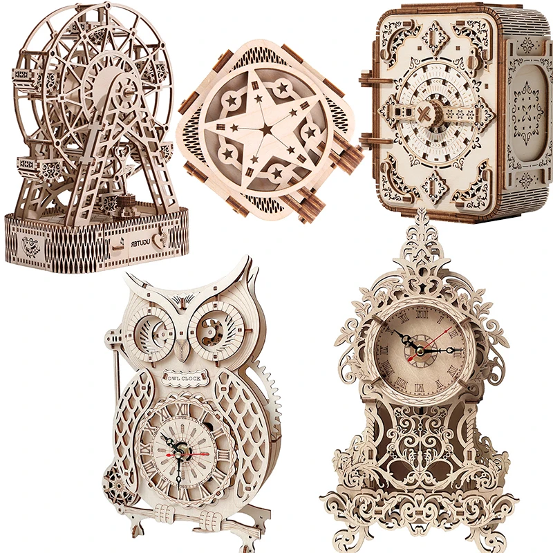 3d-Diy-Hout-Puzzel-Legpuzzel-Vintage-Slinger-Uil-Klok-Reuzenrad-Model ...