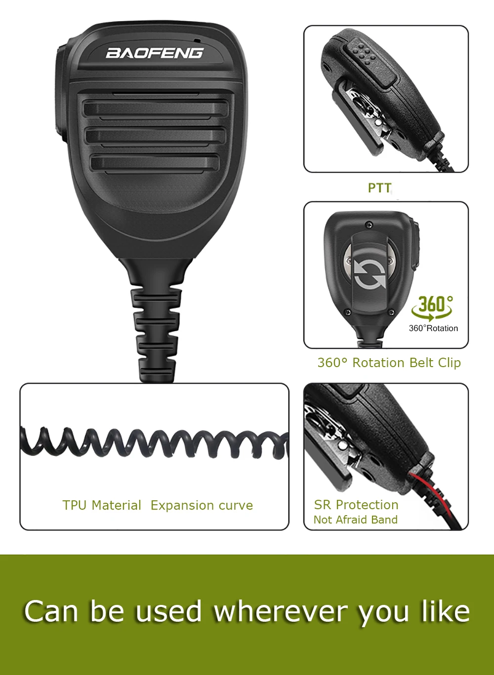 Baofeng UV-5R Microphone Shoulder Speaker 2 Pins for Walkie Quansheng uv-k5 uv-k6 UV-5R/UV-82/UV ...