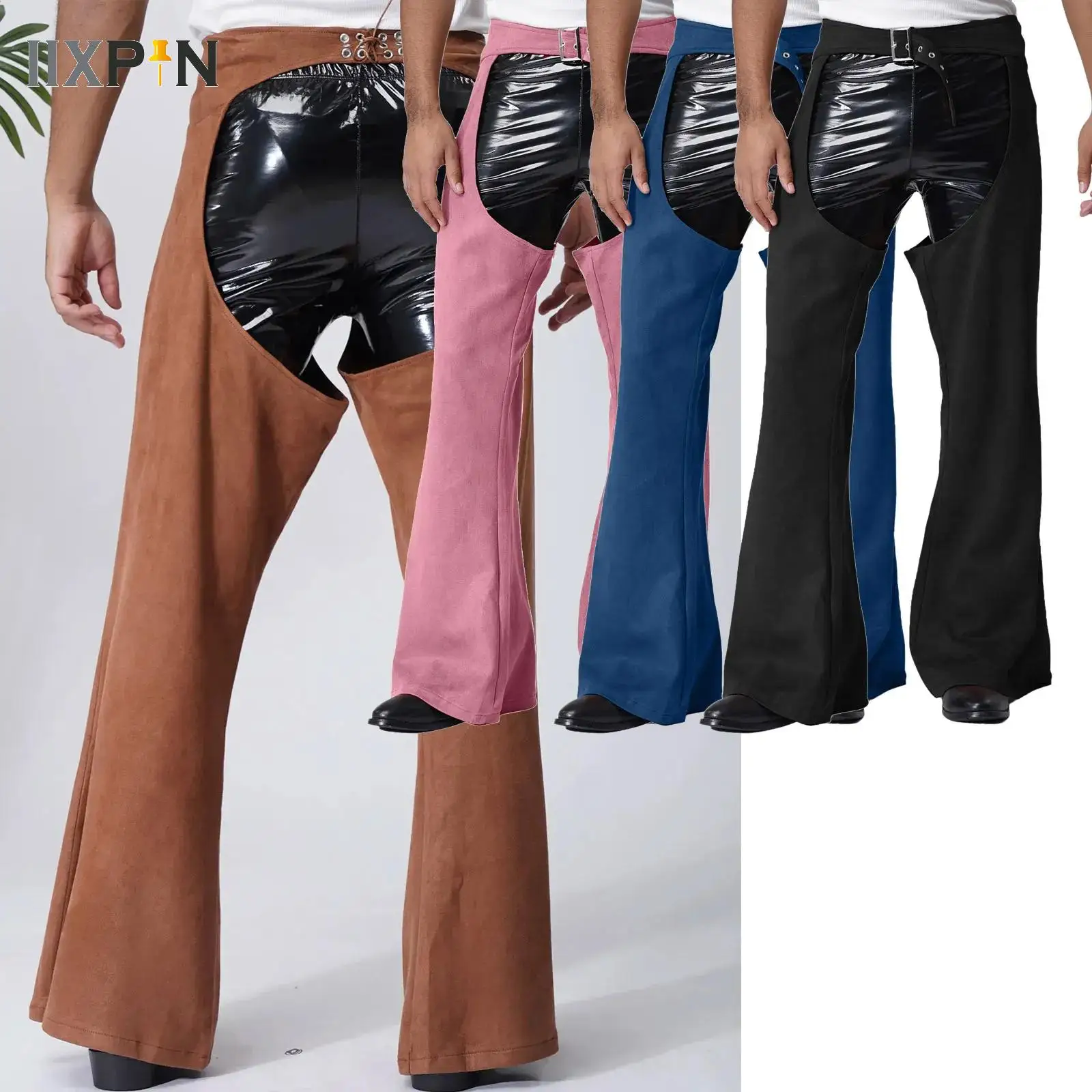 ผู้ชาย Suede Vintage คาวบอย Chaps กว้างขายาวกางเกงเปิด Crotch Steampunk ...